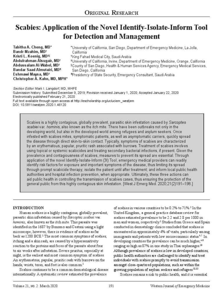 Scabies: Application of The Novel Identify-Isolate-Inform Tool For ...