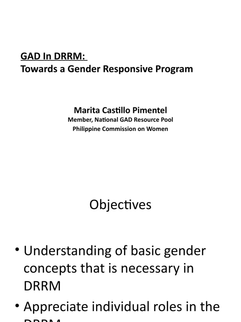 Gad in DRRM: Towards A Gender Responsive Program: Marita Castillo ...