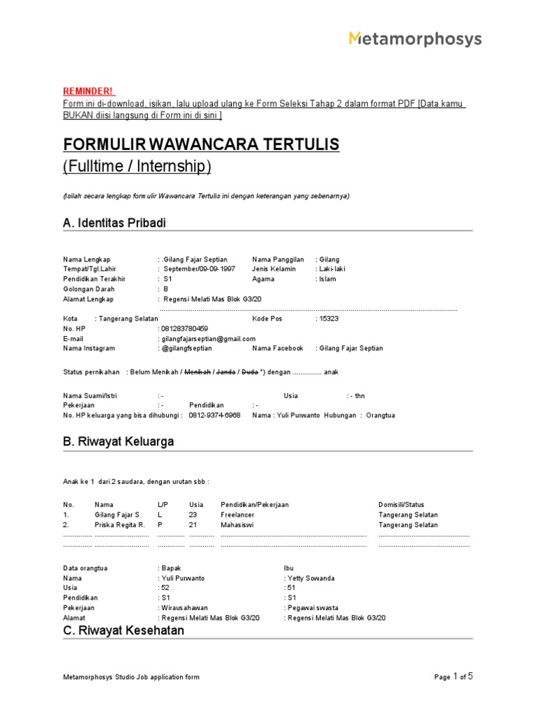FORM INTERVIEW (Fulltime & Intern) | PDF