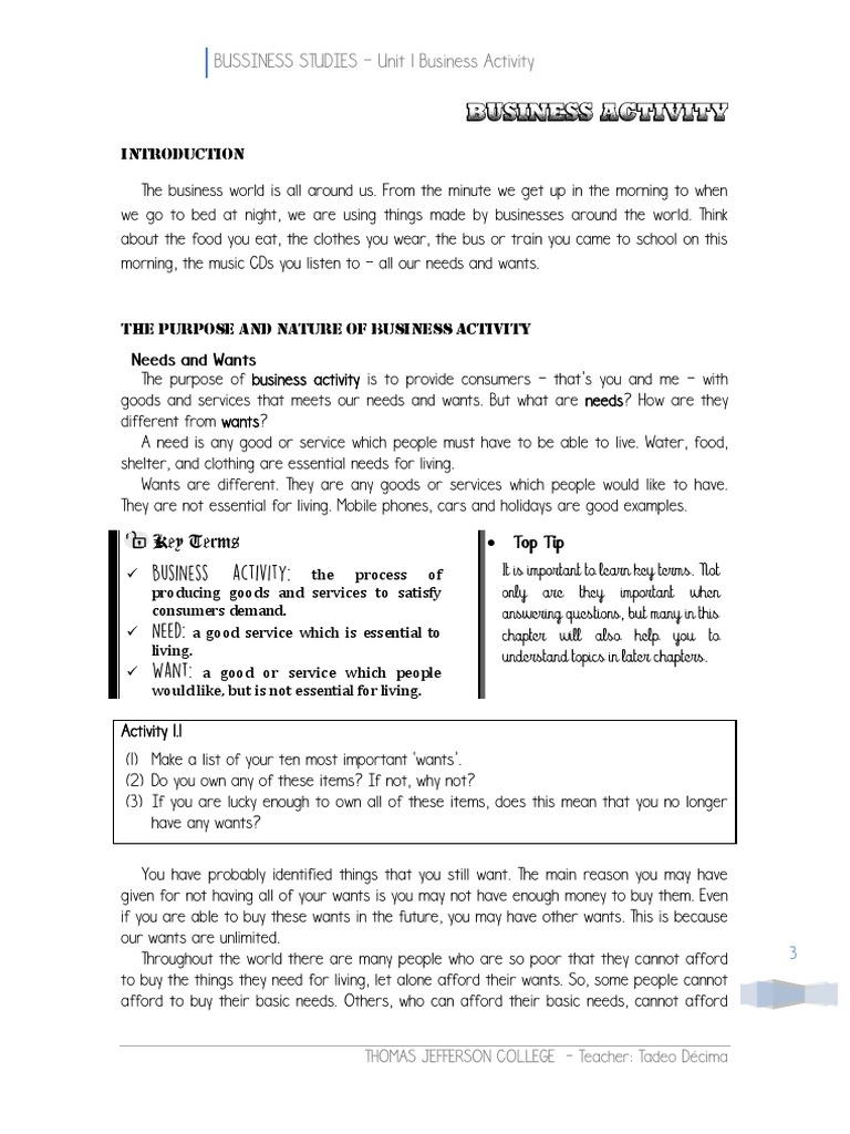 Business Studiess Booklet - UNIT 1 - 2 | PDF | Goods | Brand