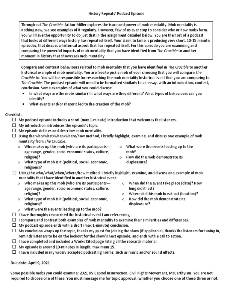 The Crucible Summative Assessment | PDF | Podcast | Human Nature