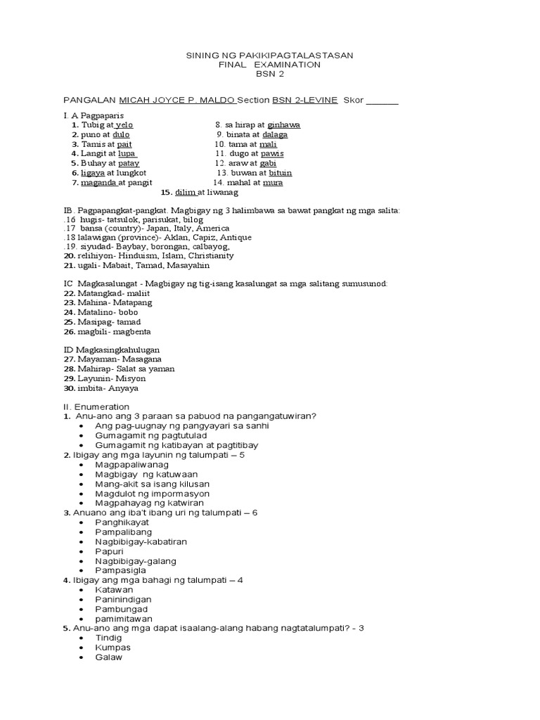 Sining Final Exam | PDF