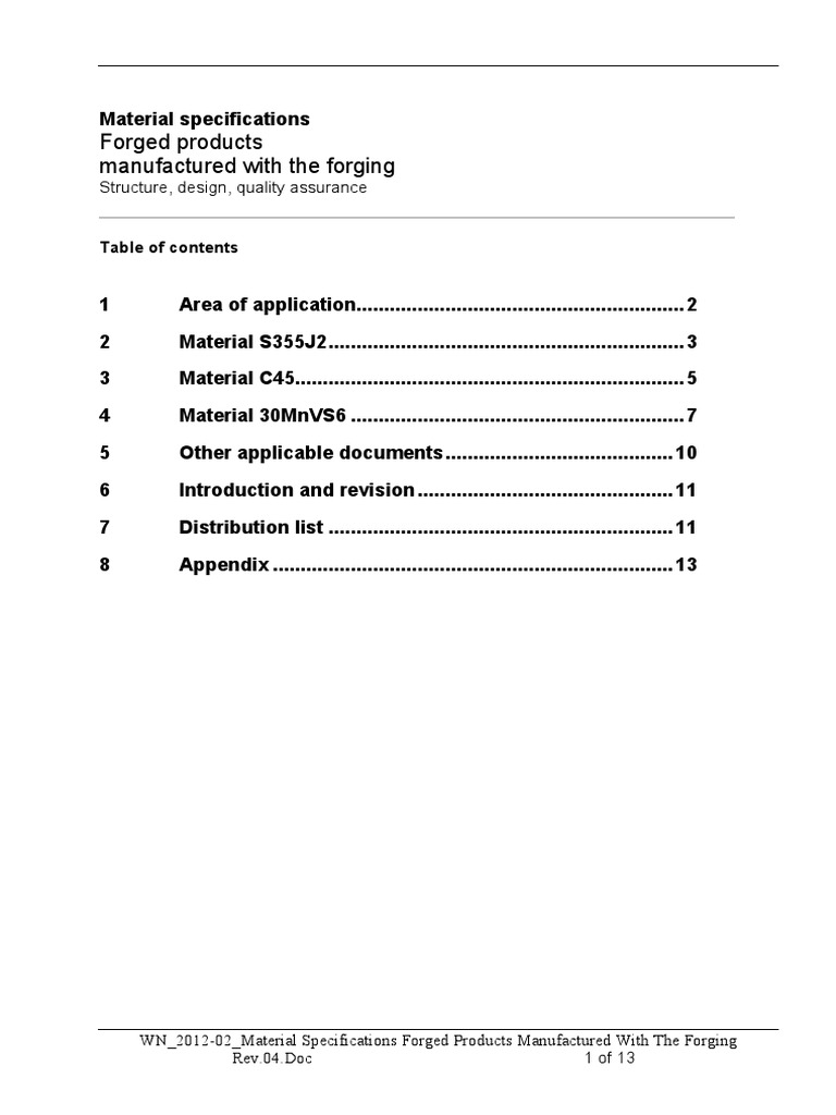 Forged Product Material Specifications | PDF | Forging | Steel
