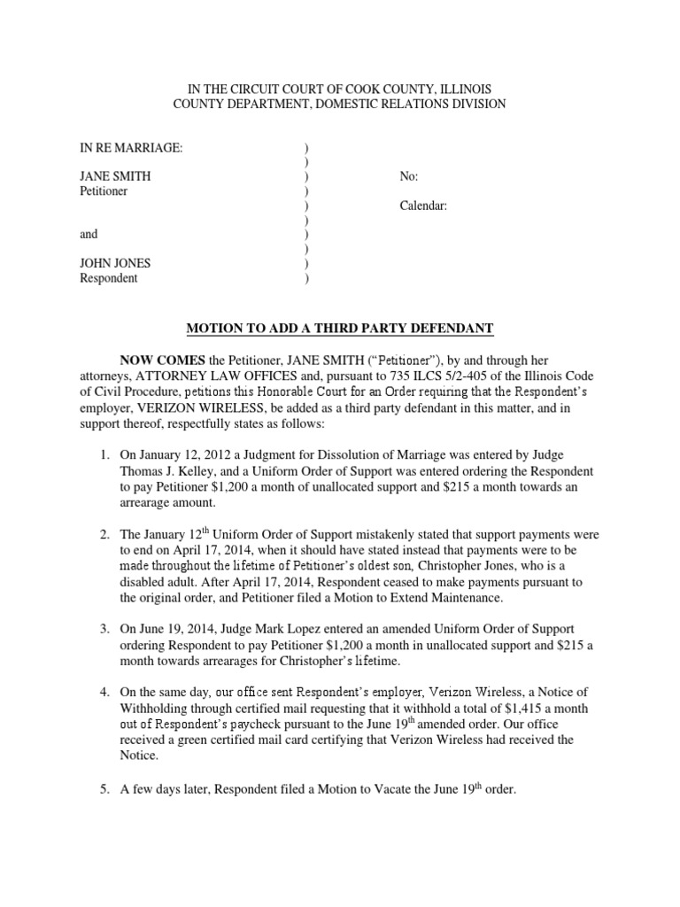 Writing Sample - Motion To Add Third Party Defendant | Download Free ...