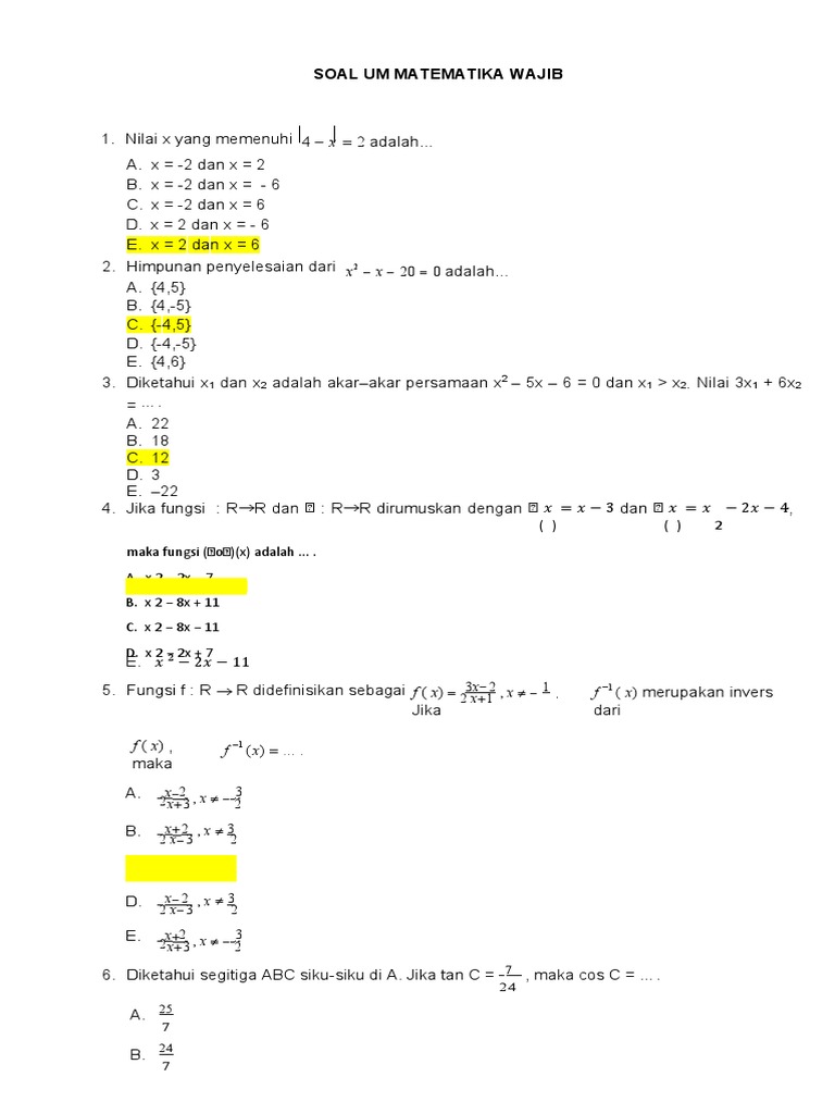 Soal Um Matematika Wajib | PDF