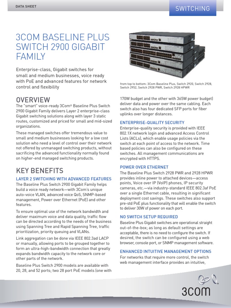 3com Baseline Plus Switch 2900 Gigabit Family | PDF | Network Switch ...