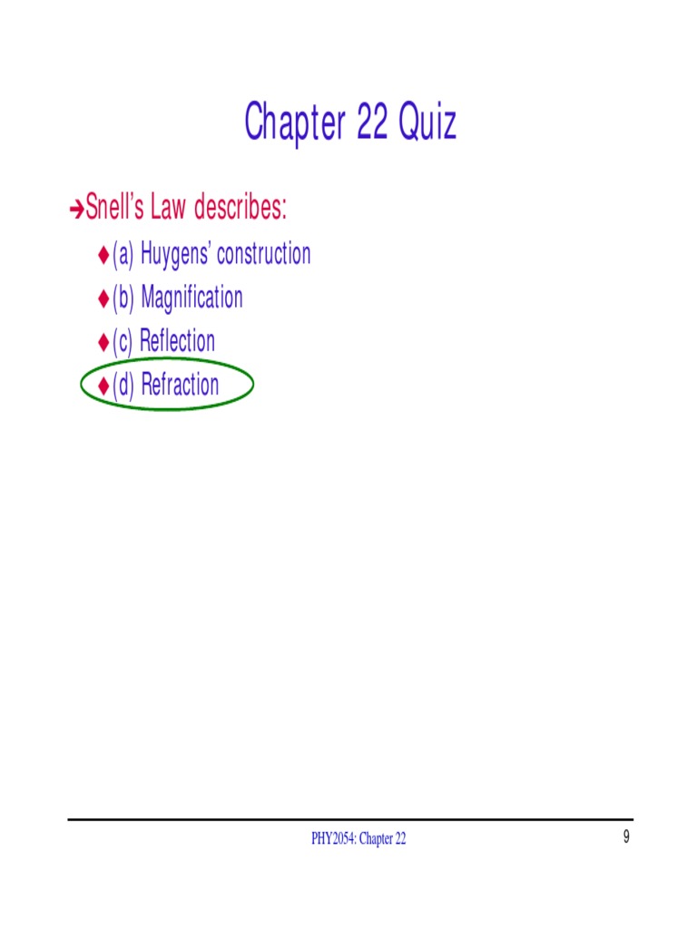 Chapter 22 Quiz on Snell's Law and Refraction | PDF | Refraction ...