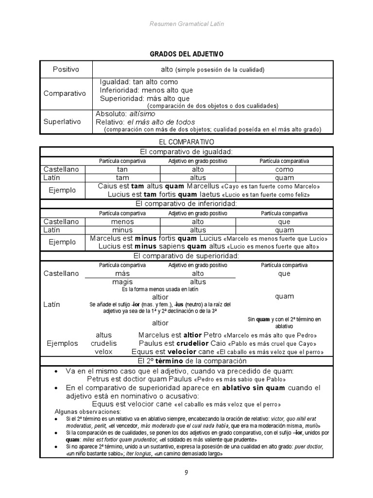 V. Adjetivos. Los Grados Del Adjetivo | PDF | Adjetivo | latín