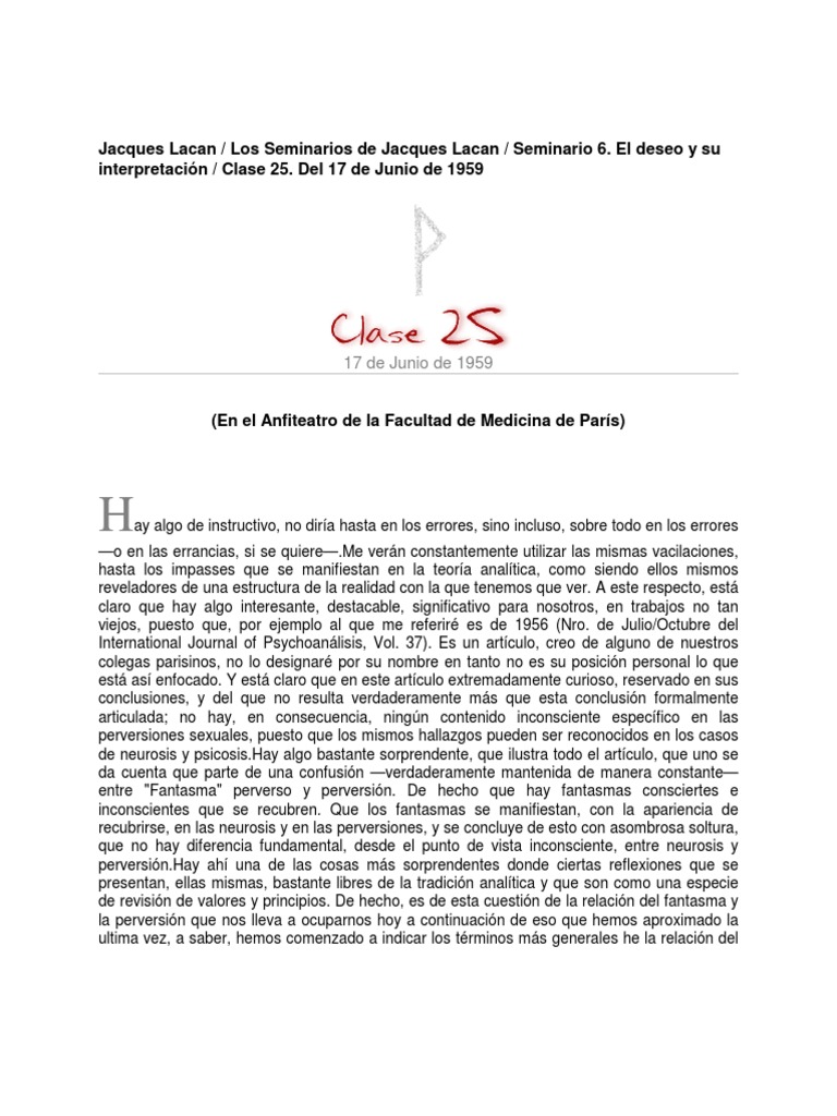 LACAN - Seminario 6 - Clase25 | PDF | Neurosis | Complejo de Edipo