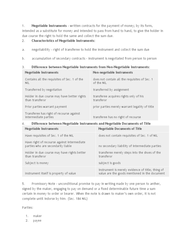 Negotiable Instruments Non-Negotiable Instruments | PDF | Negotiable ...