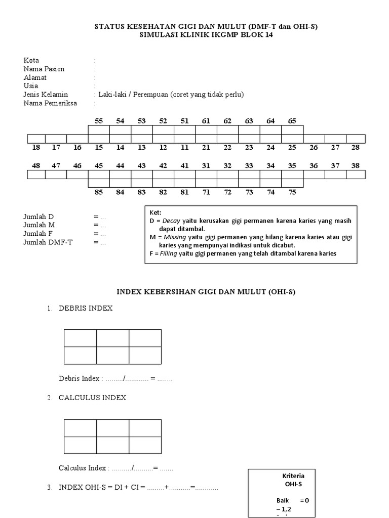 Form Pemeriksaan Gigi Dan Mulut Odontogram Dan OHIS | PDF