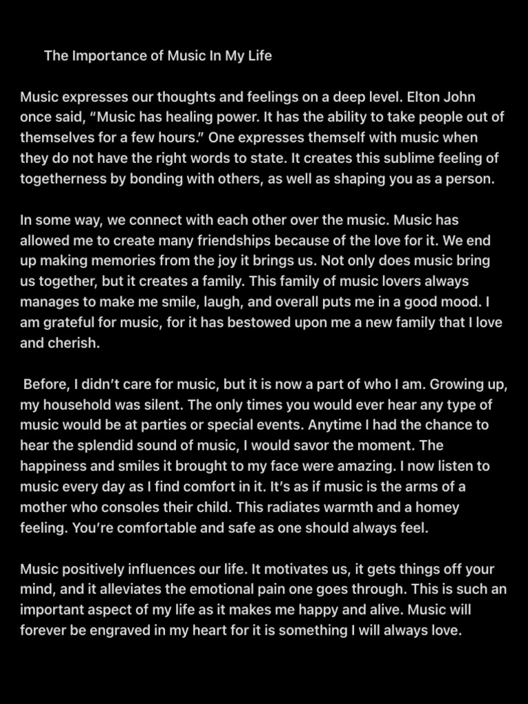 The Importance of Music in My Life | PDF