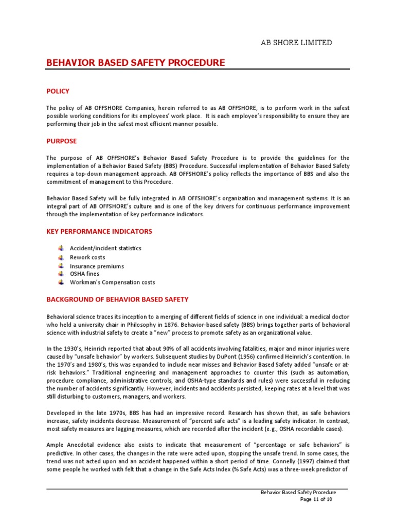 Behavior Based Safety Procedure | PDF | Risk | Safety