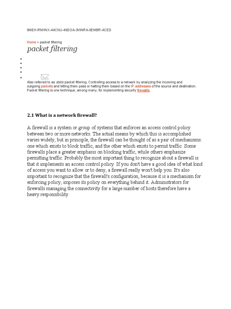 Understanding Packet Filtering Firewalls | PDF