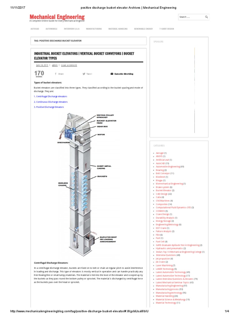 Positive Discharge Bucket Elevator Archives - Mechanical Engineering ...
