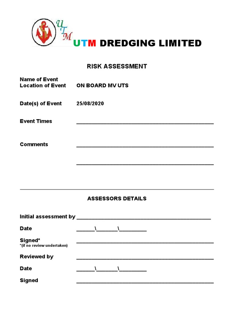 Risk assessment for onboard dredging vessel event | PDF | Risk ...
