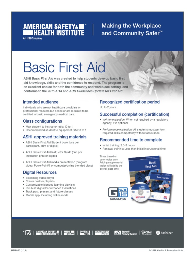ASHI Basic First Aid Specification Sheet | PDF | First Aid | Burn