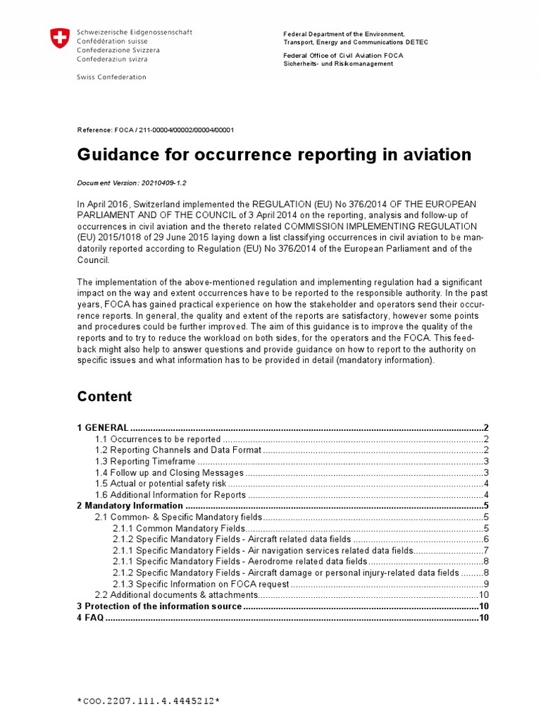 Guidance For Occurrence Reporting in Aviation: Content | PDF | Flight ...