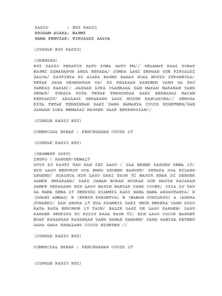 Naskah Radio Firyaldi Zalva | PDF