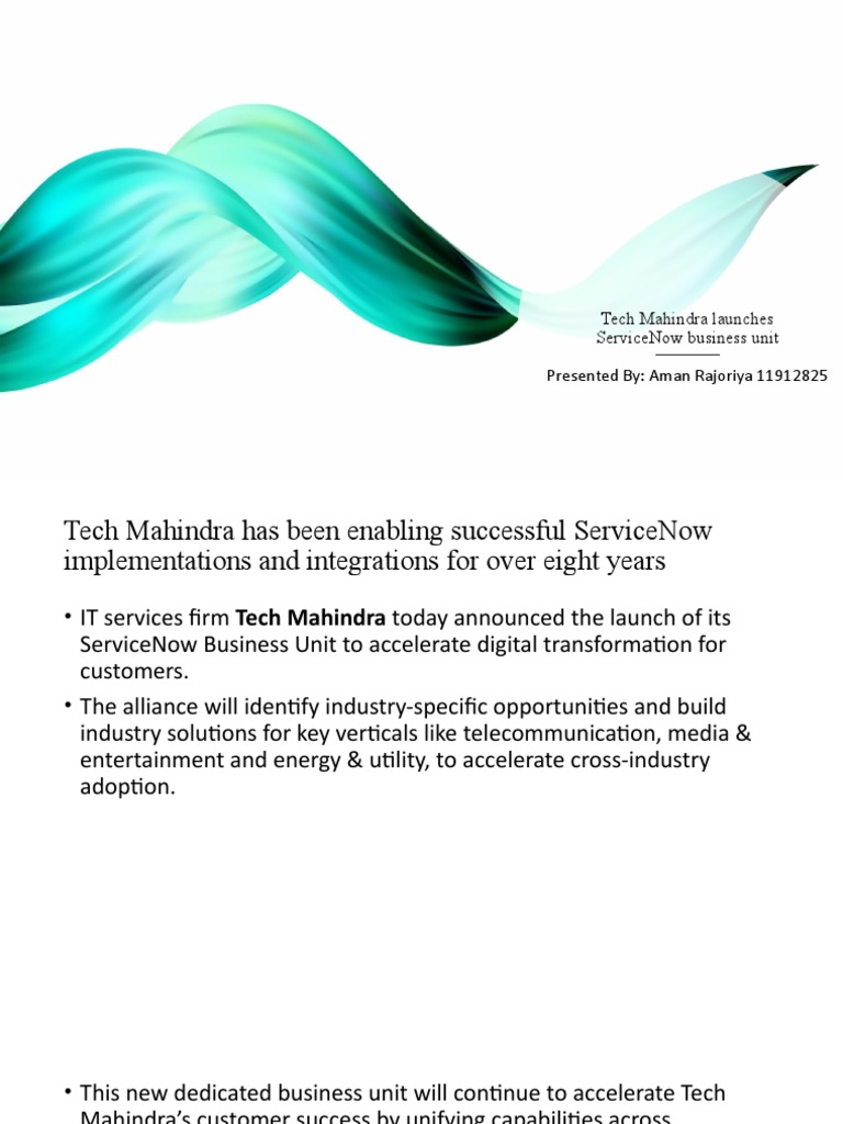 Tech Mahindra Launches ServiceNow Business Unit | PDF