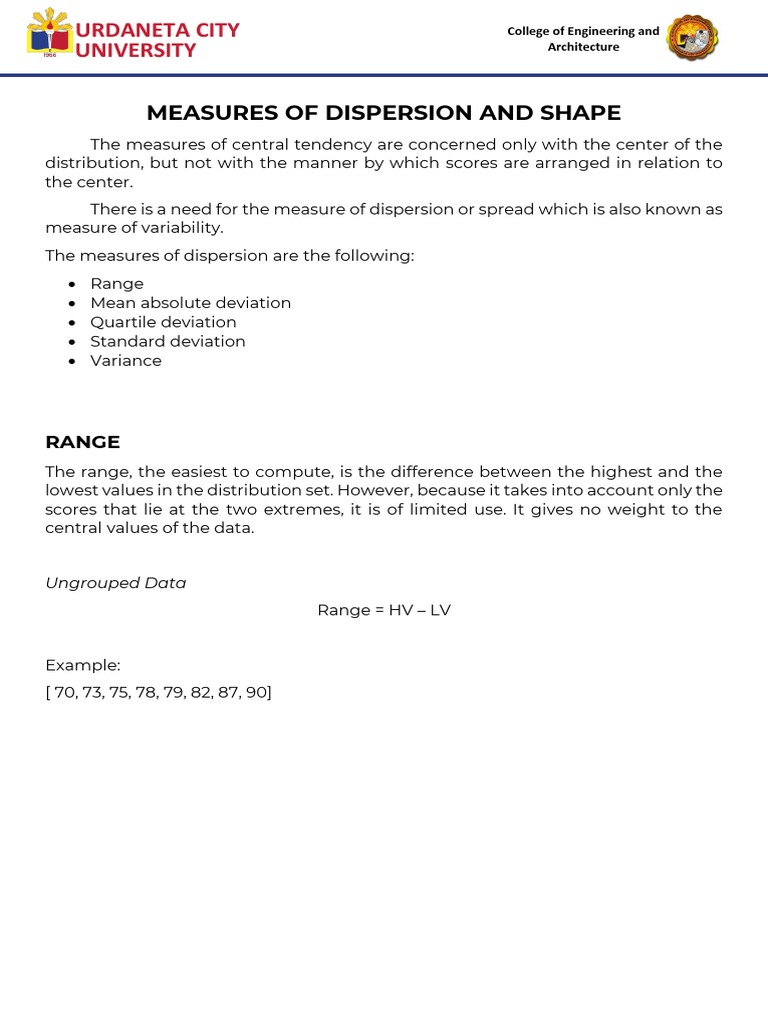 Urdaneta City University: Measures of Dispersion and Shape | PDF ...