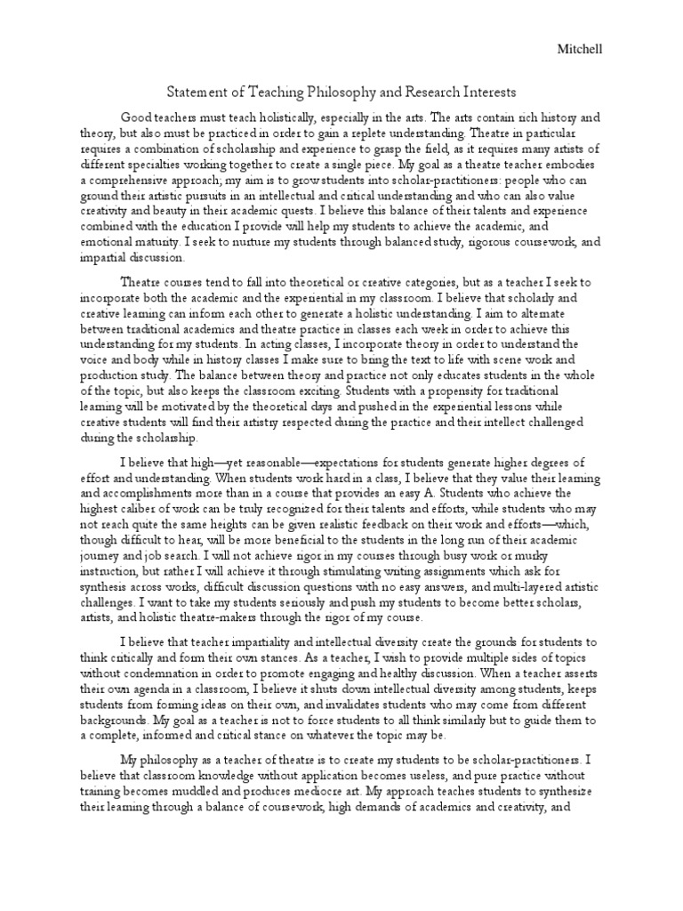 Statement of Teaching Philosophy and Research Interests | PDF ...