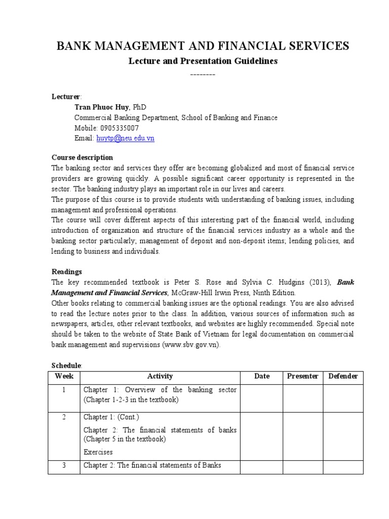 Bank Management and Financial Services: Lecture and Presentation ...