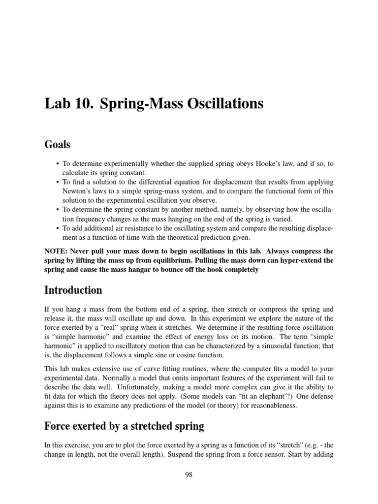 201 Lab 10. Spring Mass Oscillations | PDF | Metrology | Applied And ...