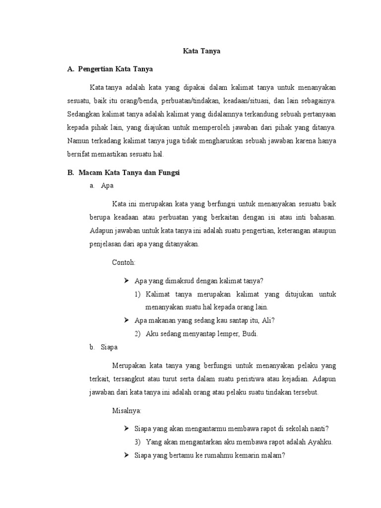 Materi Kata Tanya (Bahasa Indonesia) | PDF