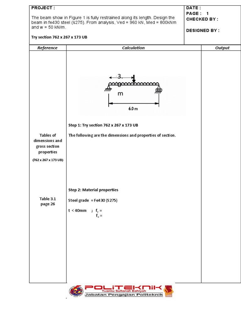Reference Calculation Output: (762 X 267 X 173 UB) | PDF | Beam (Structure) | Bending