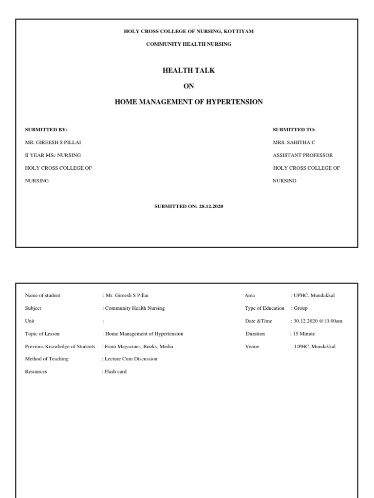 Lesson Plan HTN | PDF | Hypertension | Blood Pressure