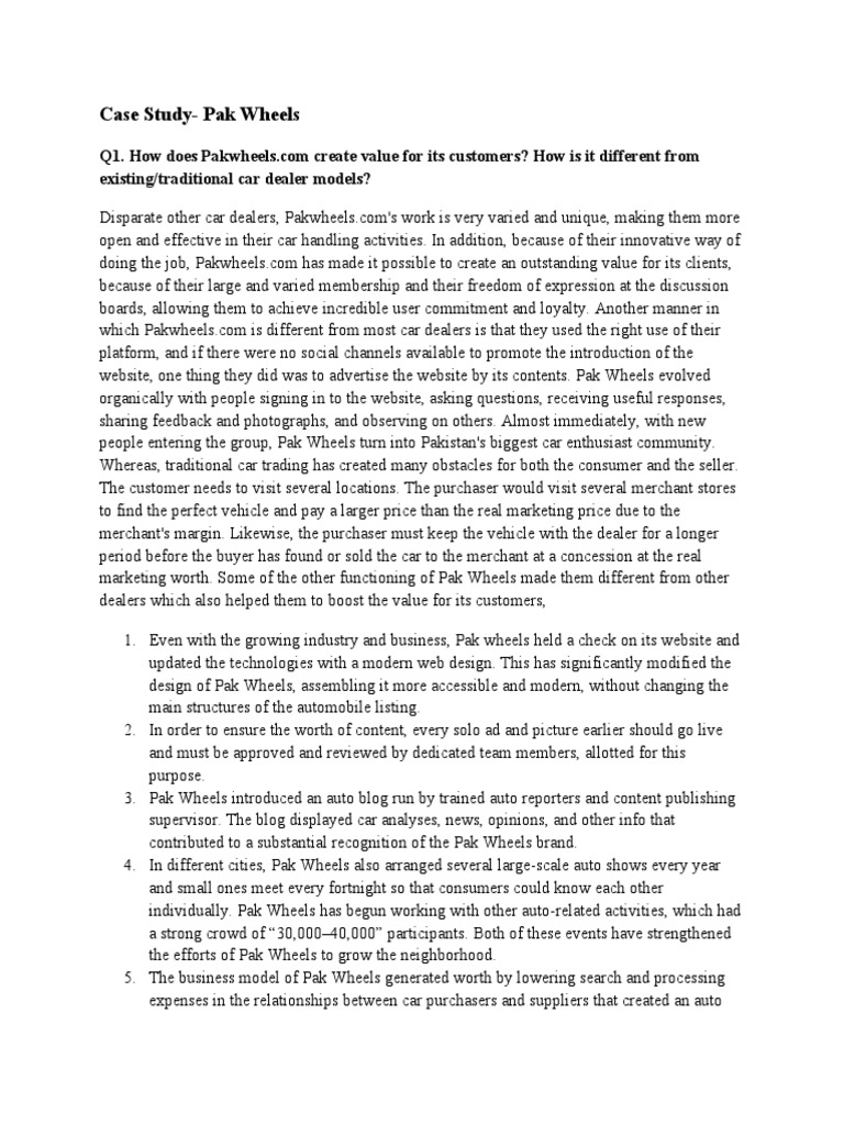 Case Study Pak Wheeelss | PDF | Advertising | Business Model