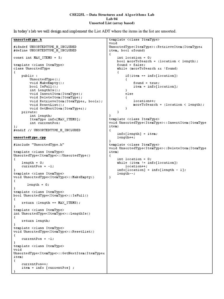 In Today's Lab We Will Design and Implement The List ADT Where The Items in The List Are ...