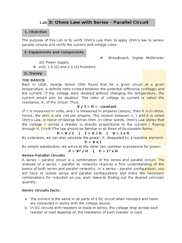 Lab 3 Ohms Law With Series Parallel Circ | PDF | Series And Parallel ...