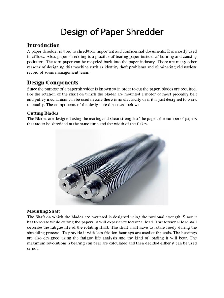 Paper Shredder Design and Mechanism | PDF | Gear | Belt (Mechanical)