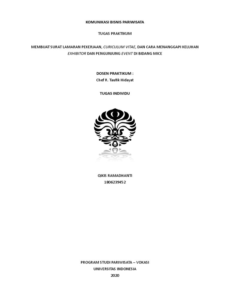 Tugas Praktikum Komunikasi Bisnis Pariwisata - Chef Taufik | PDF