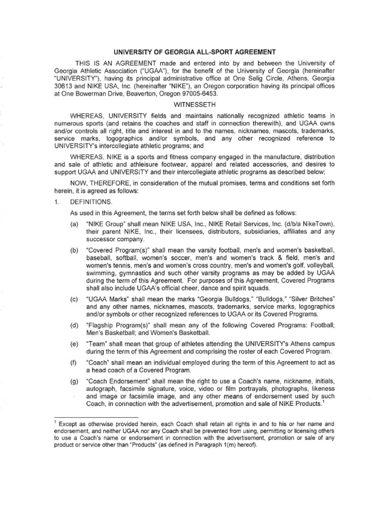 Nike All-Sport Agreement (2) (1) - UGA | PDF