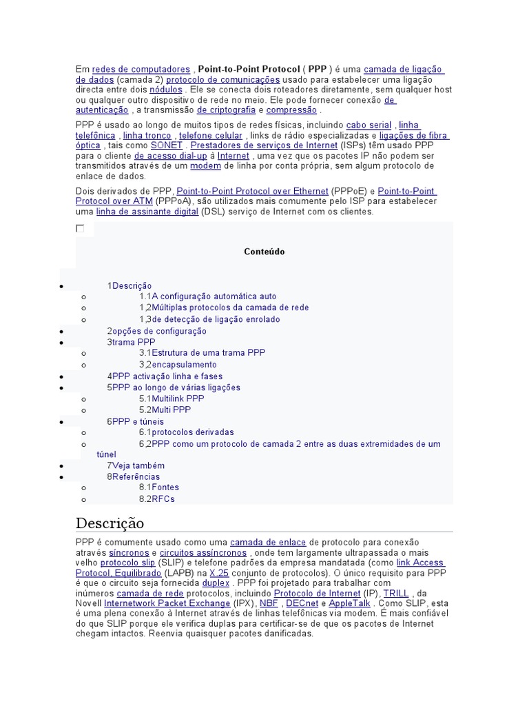 Descrição do Protocolo Point-to-Point (PPP), suas características ...