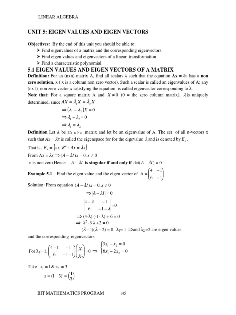Linear Algebra Eigen Value Pdf Eigenvalues And Eigenvectors Matrix Mathematics