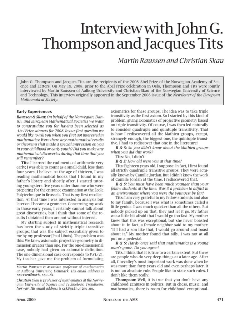 An Insightful Conversation with Legendary Mathematicians John G ...