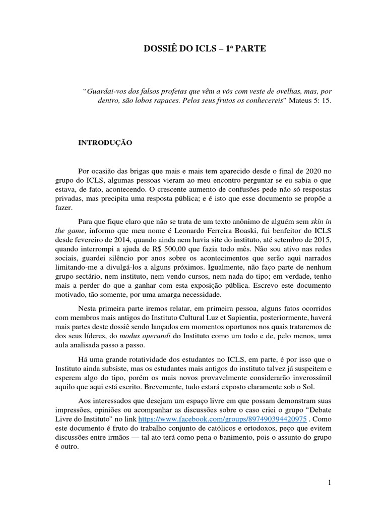 Dossiê Do Icls - Parte 1 | Download grátis PDF | Jesus | Igreja católica