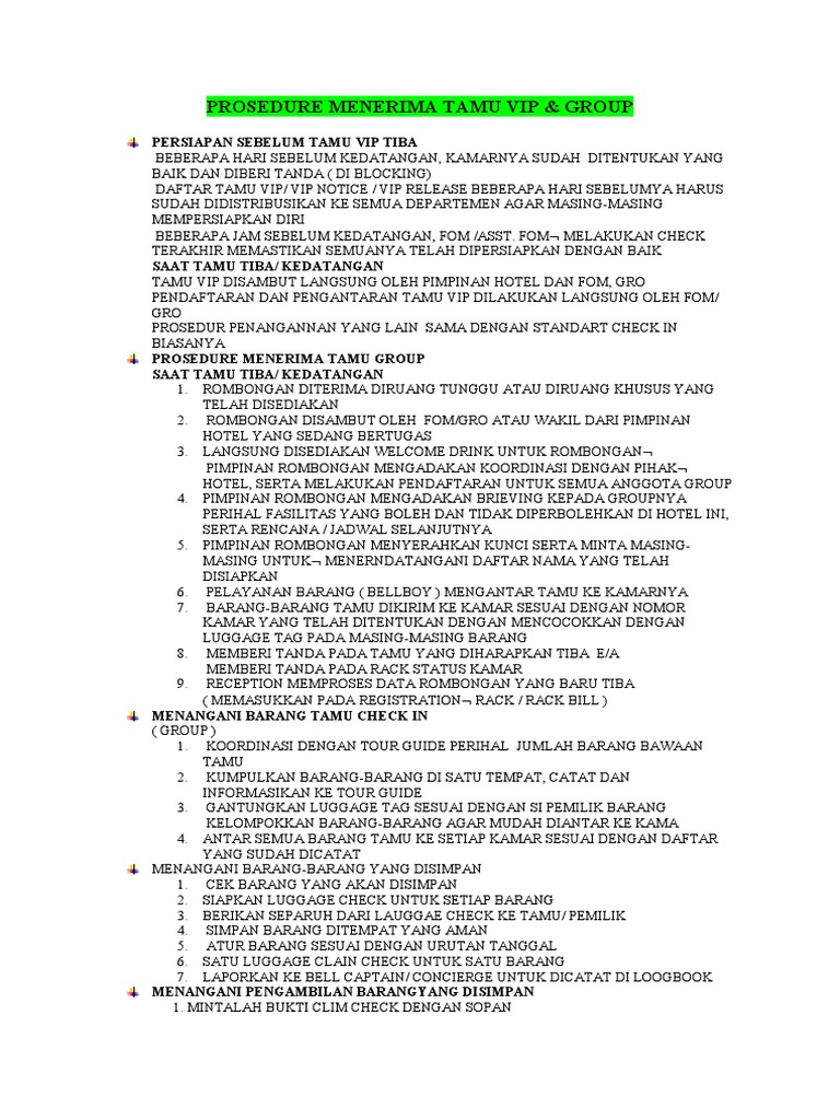 Prosedure Menerima Tamu Vip | PDF