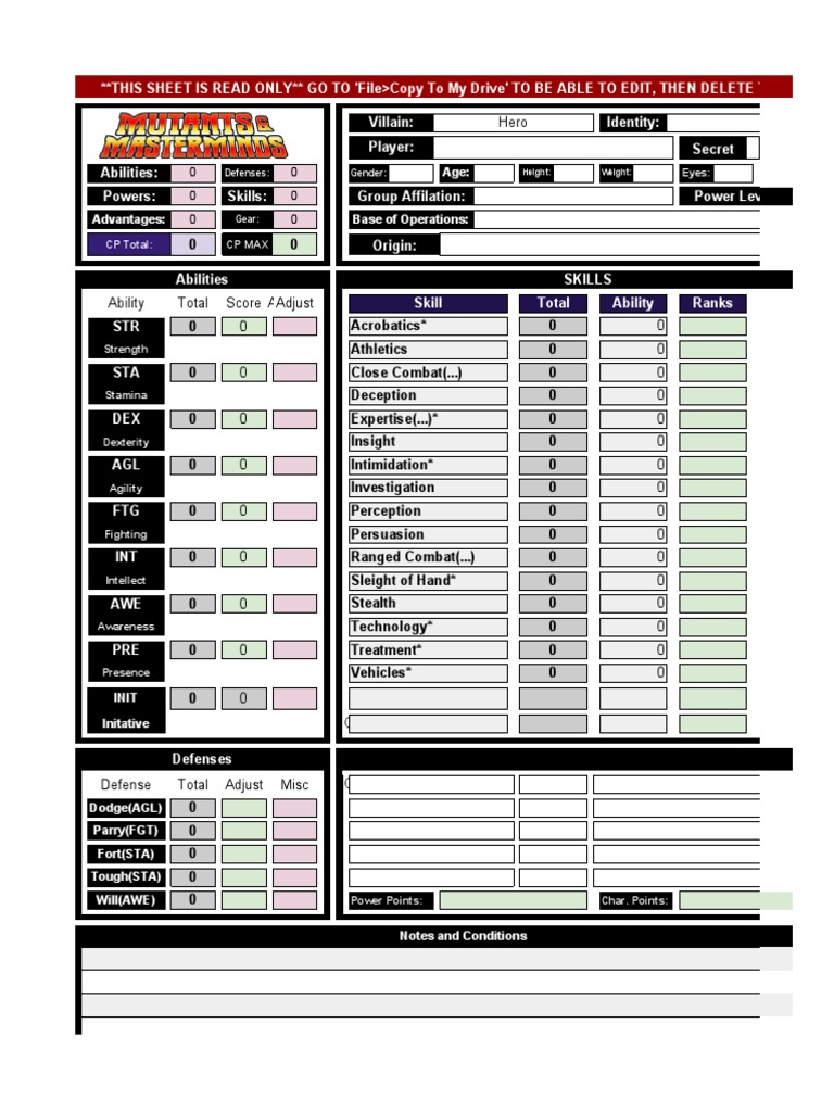 Mutants Masterminds - Fillable Character Sheet - V1.02 | PDF | Leisure ...