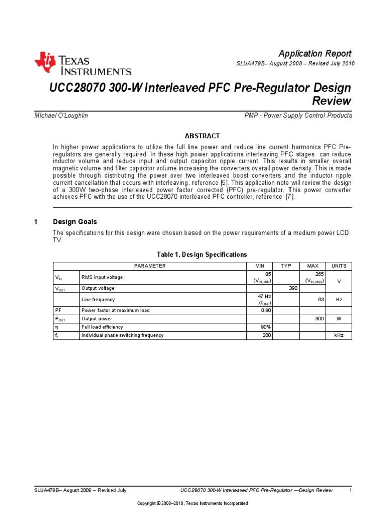 UCC28070 300-W Interleaved PFC Pre-Regulator Design Review: Application ...