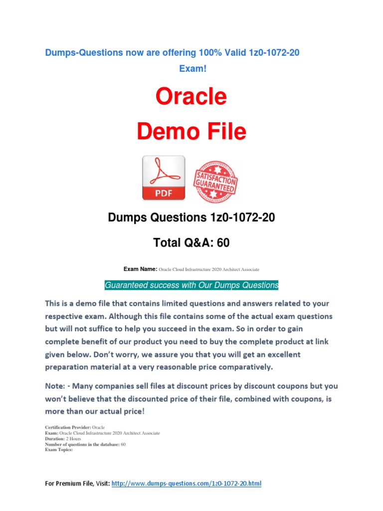 Oracle Demo File: Dumps Questions 1z0-1072-20 Total Q&A: 60 | PDF | Cloud Computing | Encryption