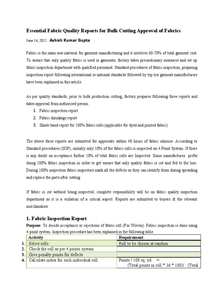 Essential Fabric Quality Reports For Bulk Cutting Approval of Fabrics ...