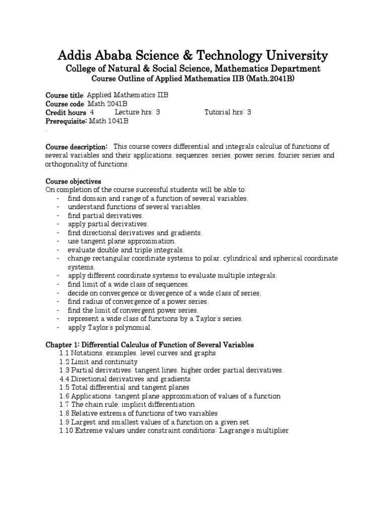 Course Outline (Math 2041) | PDF | Derivative | Power Series