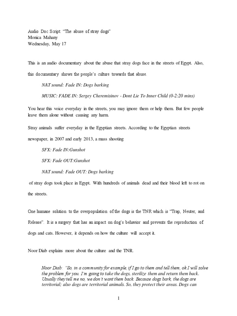 Animal Abuse Example Script | PDF | Dogs | Animals And Humans