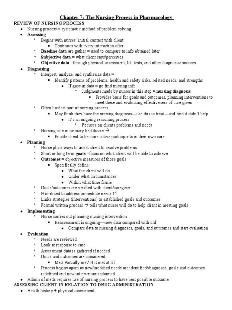 Chapter 7 The Nursing Process in Pharmacology | PDF | Nursing | Medical ...