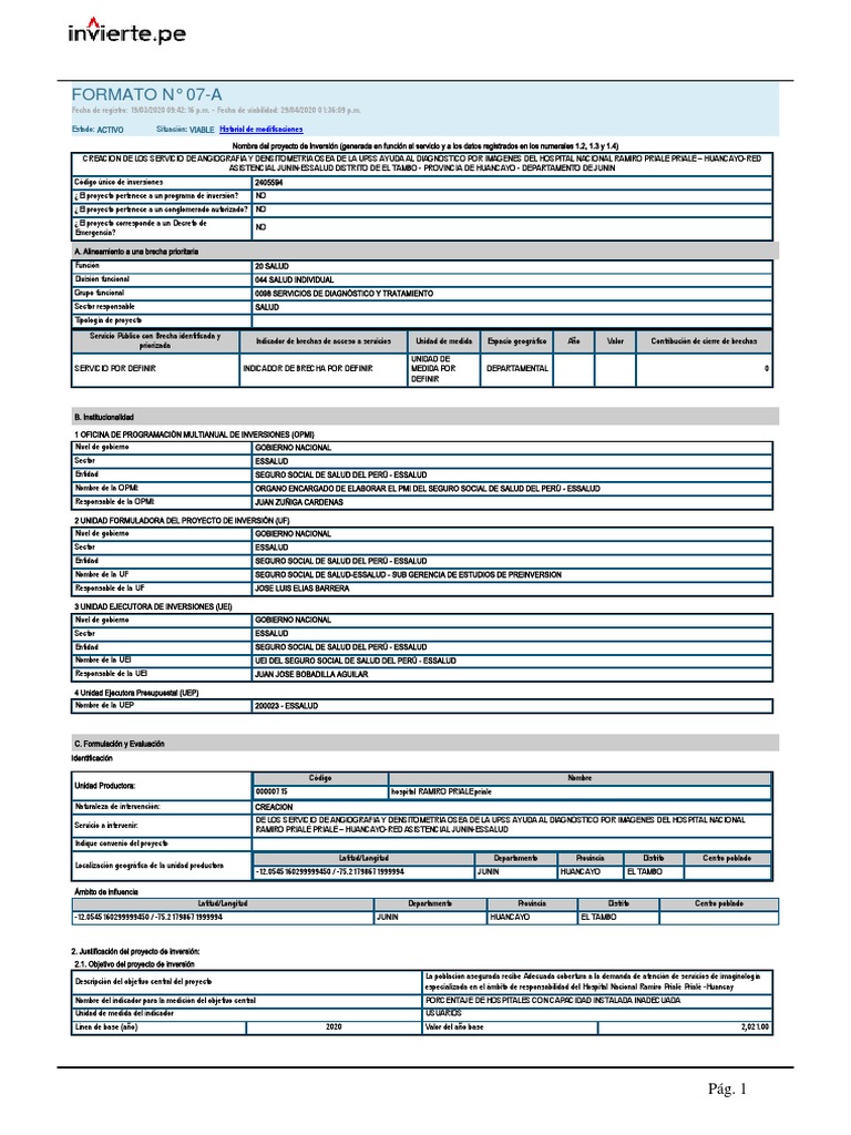 Ficha Snip | PDF | Hospital | Presupuesto